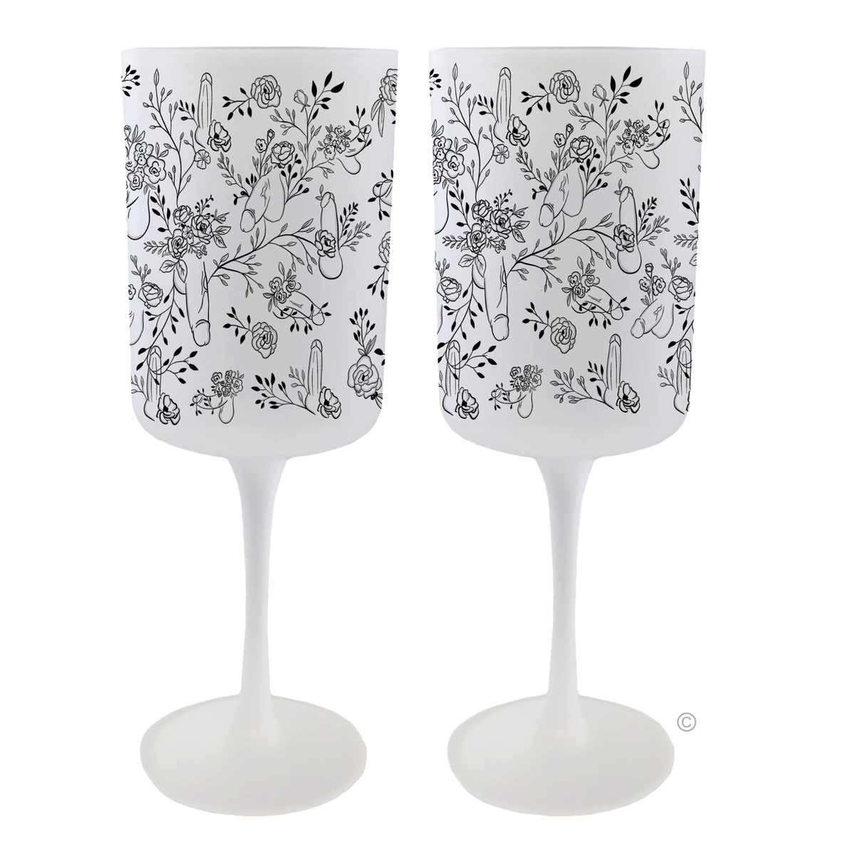 Floral Willy Wine Glass – Risque Gifts