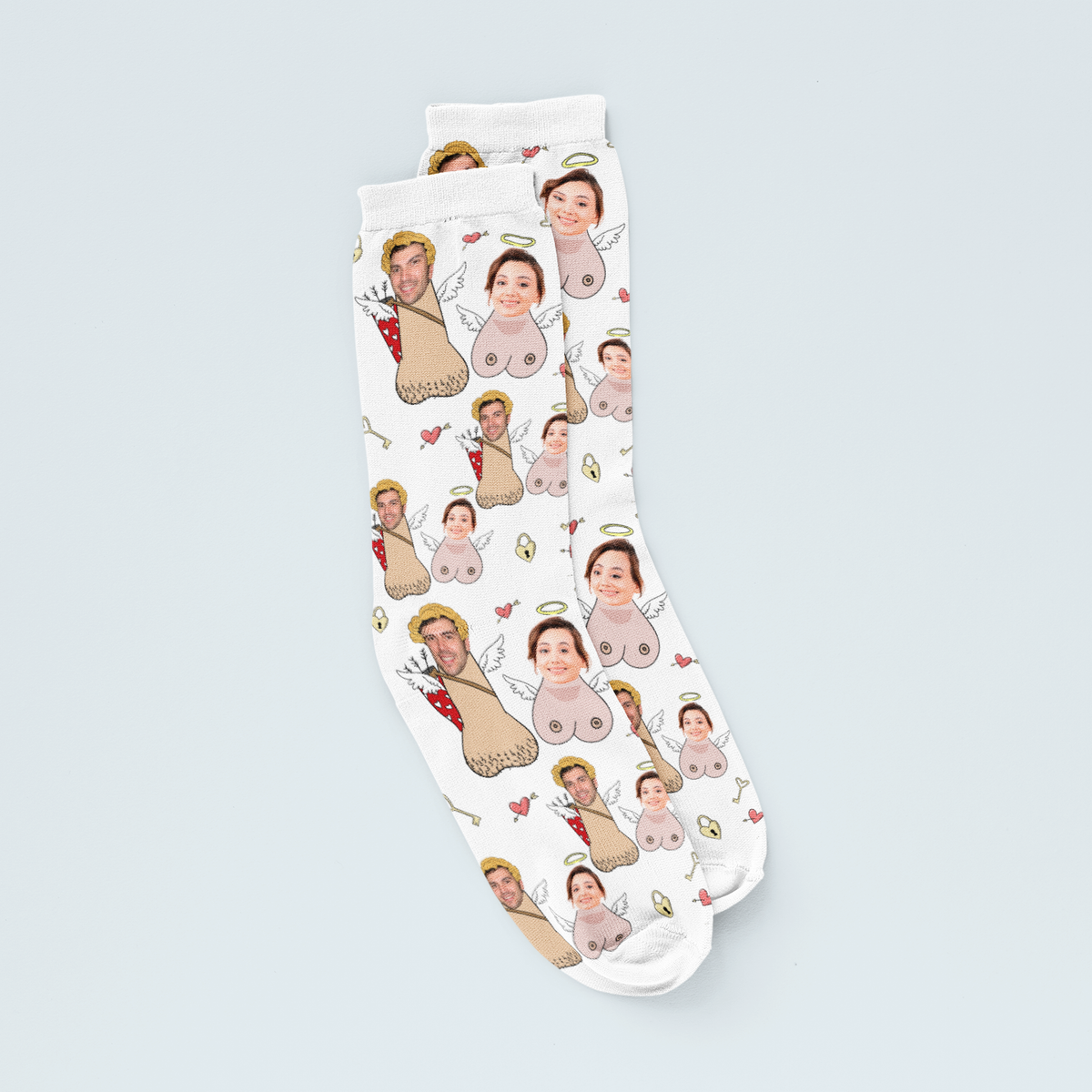 Personalised Cupid Couple Face Socks – Risque Gifts